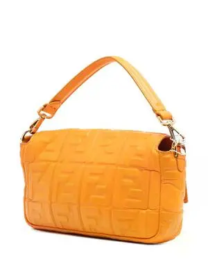 Fendi 2010-2025 Zucca Embossed Leather Baguette Satchel - Orange