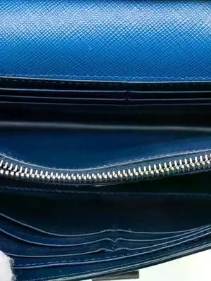 Prada Saffiano Leather Wallet On Strap Crossbody Bag - Blue