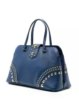 Prada Studded Saffiano Cuir Promenade Satchel - Blue