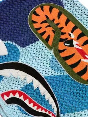 A BATHING APE Camo Crochet Shark Hoodie - Blue