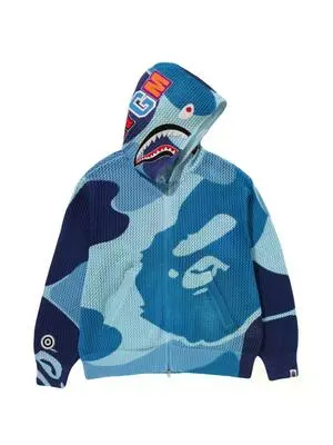 A BATHING APE Camo Crochet Shark Hoodie - Blue
