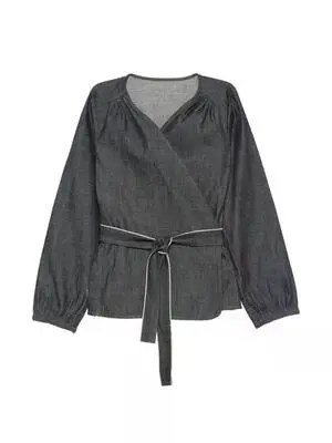 NINE:INTHE:MORNING V-neck Tie-fastening Blouse - Grey