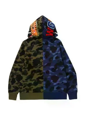 A BATHING APE Split Camo Shark Full-zip Hoodie - Blue