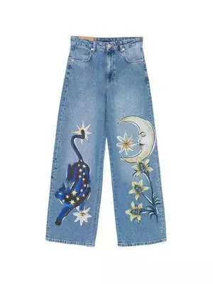 Farm Rio Graphic Print Wide-leg Jeans - Blue