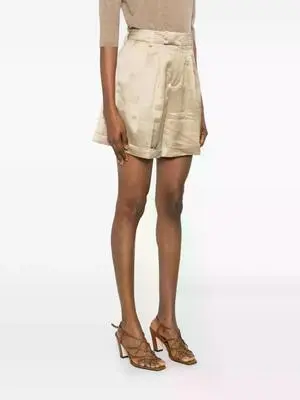 BRIGLIA 1949 Pleated Cuffed Hem Shorts - Neutrals