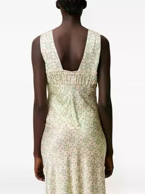 Claudie Pierlot Sleeveless Printed Satin Plunging V-neck Top