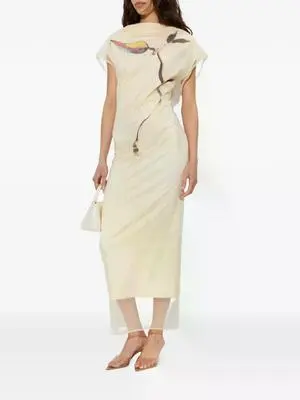 Sportmax Graphic-print Open-back Midi Dress - Yellow