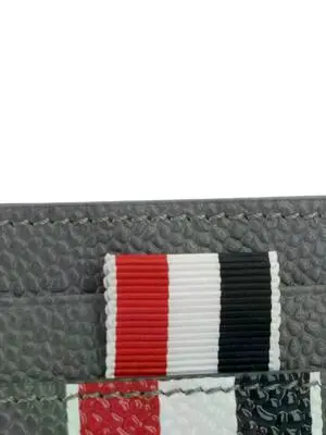 Thom Browne Pebble-grain Rwb Stripe Double-sided Card Holder - Grey