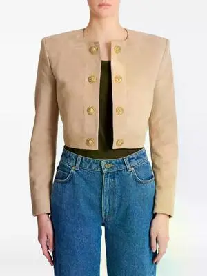 Balmain Cropped Leather Jacket With Buttons