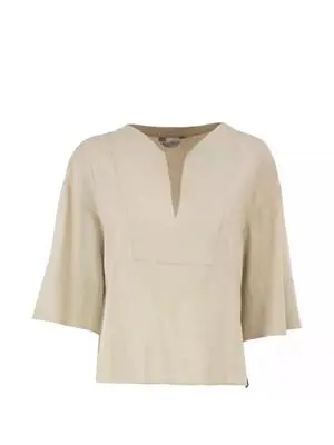 Max Mara Notch Neck Short Sleeve Top - Neutrals
