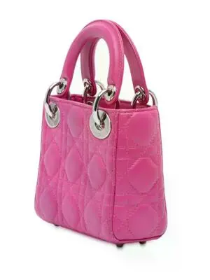 Dior 2015 Mini Lambskin Cannage Lady Satchel - Pink
