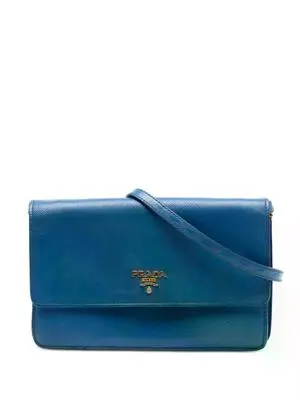 Prada Saffiano Leather Wallet On Strap Crossbody Bag - Blue