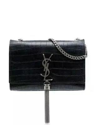 Saint Laurent Croc Embossed Monogram Kate Tassel Wallet On Chain