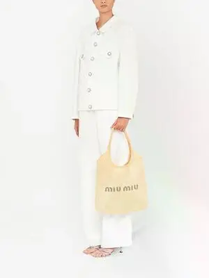 Miu Miu Logo-print Raffia Tote