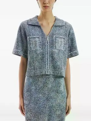 CRUSH COLLECTION Zip-up Short-sleeve Cardigan - Blue