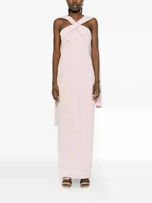 Solace London Petal Halterneck Draped-scarf Maxi Dress - Pink