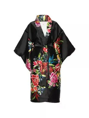 DOLCI FOLLIE Floral Print Silk Kimono - Black
