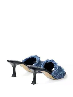 JIMMY CHOO Alexia 70 Denim Fringe Mule Sandals