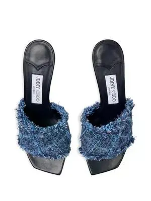 JIMMY CHOO Alexia 70 Denim Fringe Mule Sandals