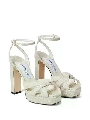 JIMMY CHOO Kove 120 Raffia Platform Sandals - Neutrals