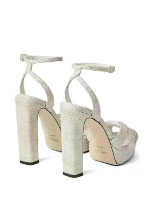 JIMMY CHOO Kove 120 Raffia Platform Sandals - Neutrals