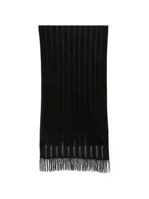 NEERA Striped Fringed Scarf - Black