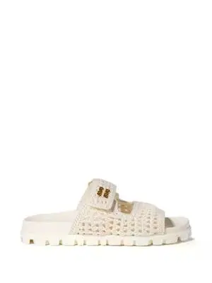 Miu Miu Crochet Sandals With Metal Logo Detail