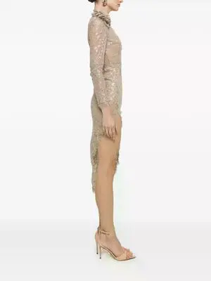 NISSA Sequin Detail Lace One-shoulder Midi Dress