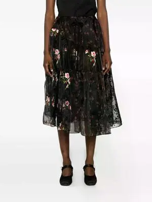 Simone Rocha Floral Tiered Midi Skirt