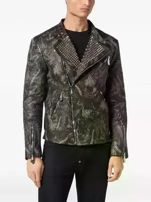 Philipp Plein Skull Studded Biker Jacket