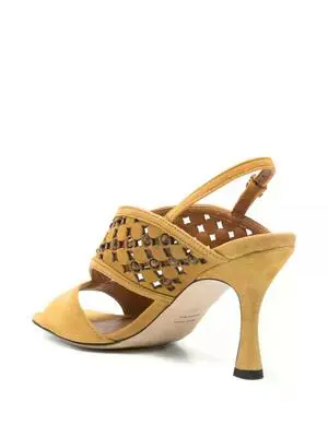 EVALUNA Square-toe Embellished Sandals - Yellow