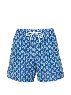 Fedeli Floral Print Swim Shorts - Blue