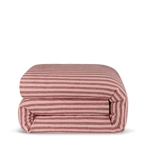 PIGLET IN BED Pembroke Stripe Linen Blend Duvet Cover, Queen - Rhubarb/rose
