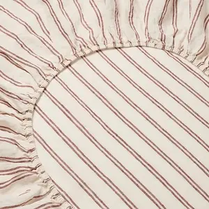 PIGLET IN BED Kemptown Stripe Linen Blend Fitted Sheet, Queen - Rhubarb