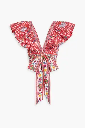 Camilla Cropped Printed Cotton-poplin Top - Red