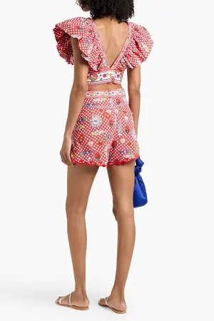 Camilla Cropped Printed Cotton-poplin Top - Red