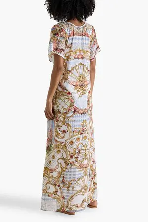 Camilla Crystalembellished Printed Crepe De Chine Coverup
