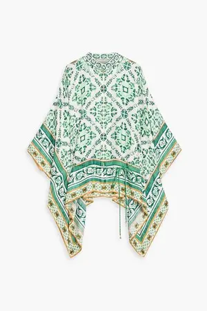 Camilla Crystal-embellished Printed Silk-twill Top