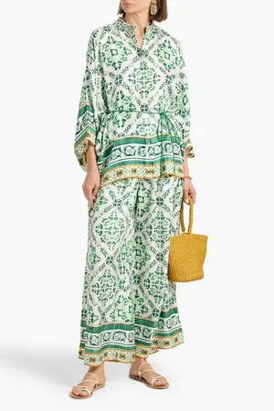 Camilla Crystal-embellished Printed Silk-twill Top