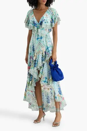 Camilla Printed Silk Crepe De Chine Maxi Wrap Dress