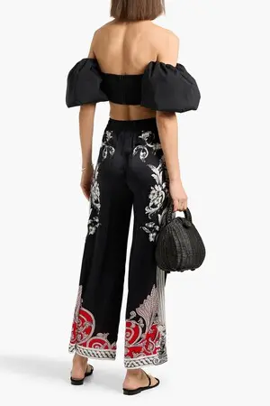 Camilla Printed Wide-leg Silk-satin Pants