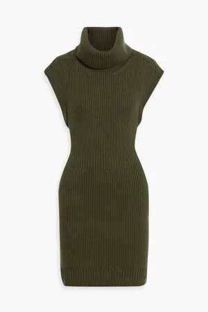 Simkhai Albanie Ribbed Wool-Blend Turtleneck Mini Dress - Army Green