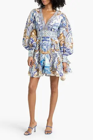 Camilla Crystal-embellished Printed Mini Dress