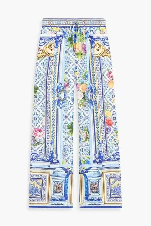 Camilla Printed Silk-twill Wide-leg Pants - Blue