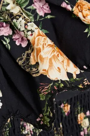 Camilla Cropped Ruffled Floral-print Cotton-poplin Top - Black
