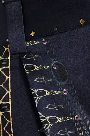 Camilla Crystal-embellished Printed Wide-leg Pants - Navy