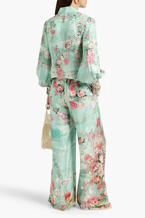 Camilla Crystal-embellished Printed Satin-jacquard Wide-leg Pants