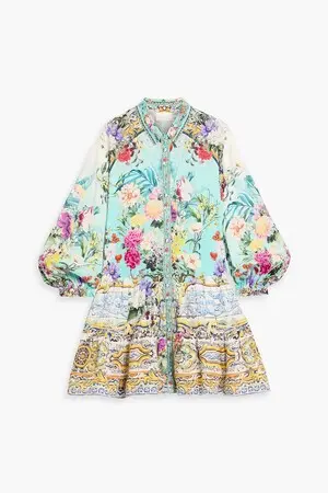 Camilla Crystal-embellished Printed Mini Shirt Dress - Turquoise