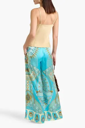 Camilla Crystal-embellished Printed Silk-satin Wide-leg Pants