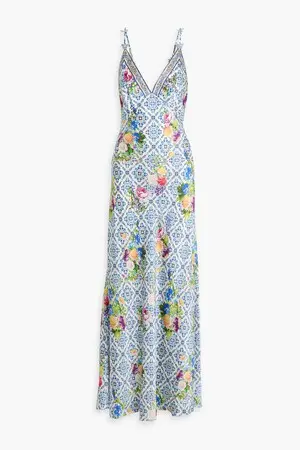 Camilla Crystal-embellished Printed Silk-twill Maxi Slip Dress - Blue